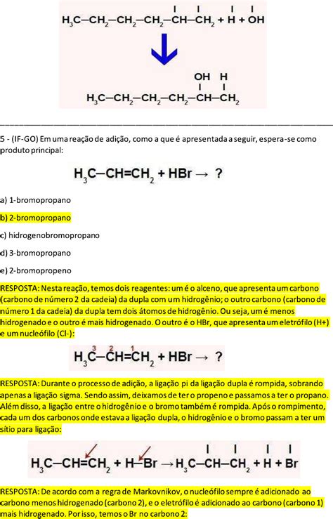 Atividades Aula 9 Reações Orgânicas De Adição Química Orgânica I
