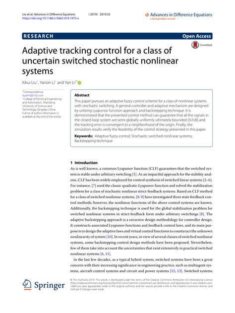 Pdf Adaptive Tracking Control For A Class Of Uncertain Switched