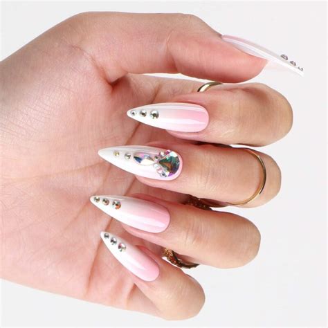 A Perfect Rhinestone Style Pink And White Ombre French Nails