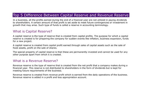 Top Difference Between Capital Reserve And Revenue Reserve A Certain Amount Of That Profit
