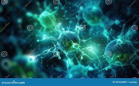 Conceptual Illustration Of Neuron Cells With Glowing Link Knots Blue