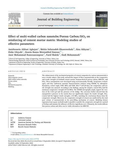 Mobin Safarzadeh Khosrowshahi On Linkedin Cement Nanoparticle