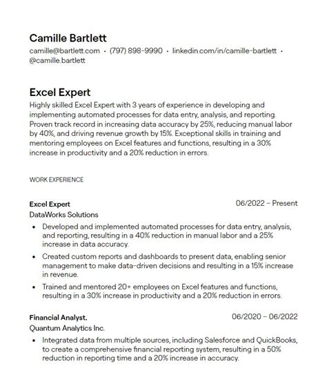 Excel Expert Resume Example Resume Guide Examples Teal In