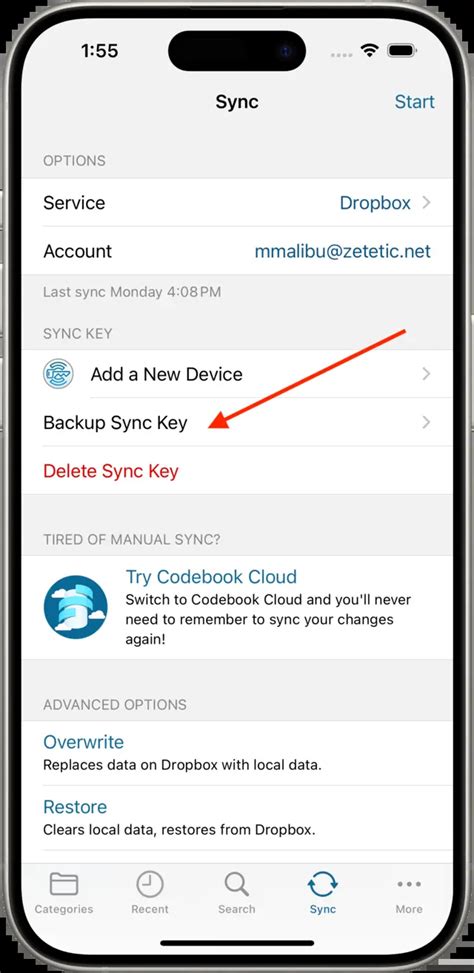 Codebook Help Backup Your Sync Key