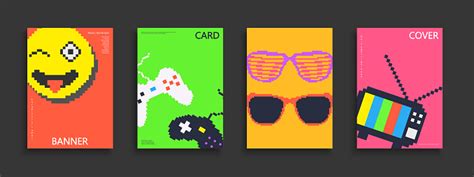 다채로운 복고풍 커버 템플릿 배경 플래 카드 브로셔 배너 전단지 등의 세트 만화 포스터 카드 카탈로그 그리기 패션 스타일