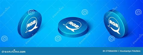 Isometric Speech Bubble With RGB And CMYK Color Mixing Icon Isolated On Blue Background Blue