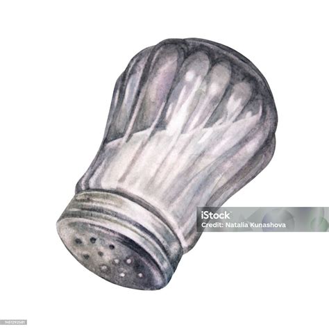 흰색 배경에 격리된 수채화 소금 셰이커 음식을 요리하기 위한 손으로 그린 주방 도구 식사를위한 조미료 소금 백인 죽음 요리 책