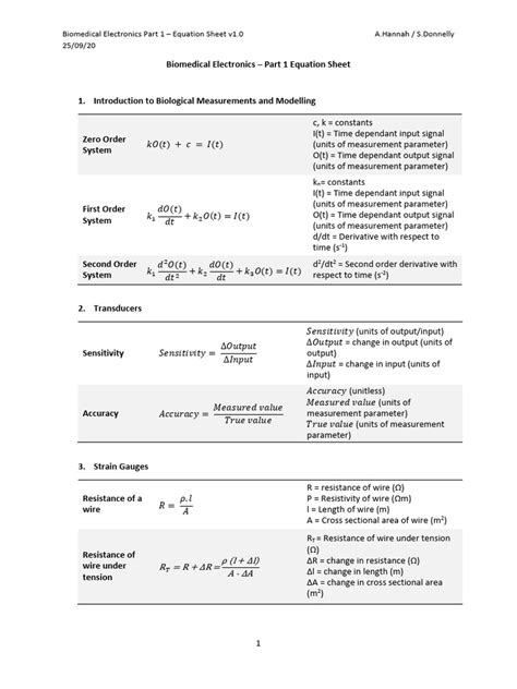 Equation Sheet Pdf Electrical Network Capacitor