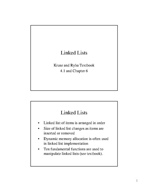 Linkedlist Lecture Notes Linked Lists Kruse And Ryba Textbook 4 And