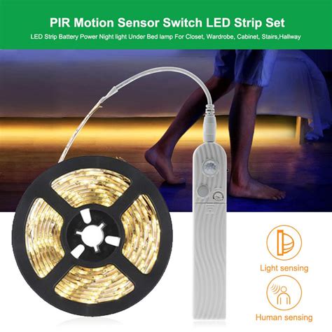 Led Light Strip Pir Motion Sensor Induction Led Strip Battery 60leds M 2835smd Under Bed Lamp