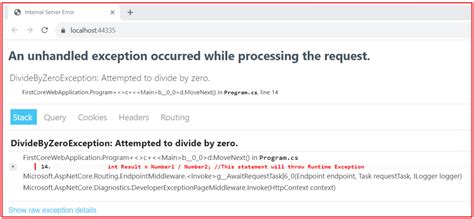 Developer Exception Page Middleware In Aspnet Core