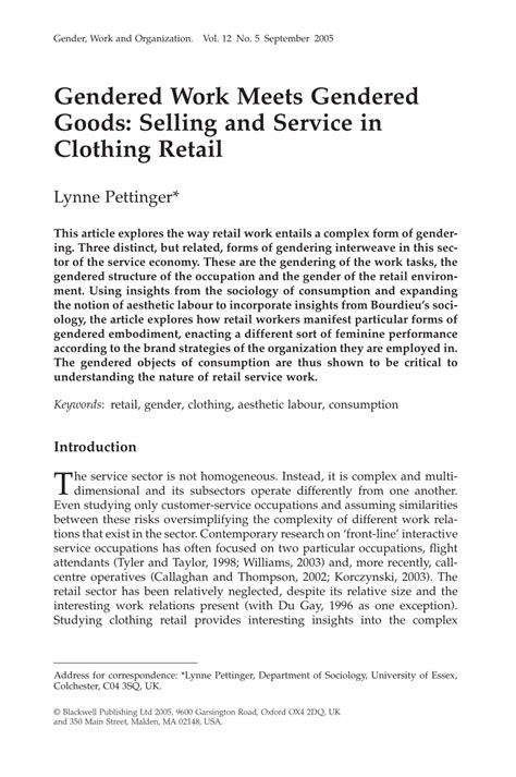 Pdf Gendered Work Meets Gendered Goods Selling And Service In