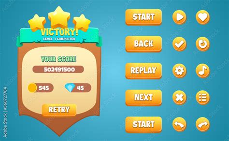 Graphic User Interface Vector Game UI Kit Buttons Icons And Pop Ups With Editable Text Effect