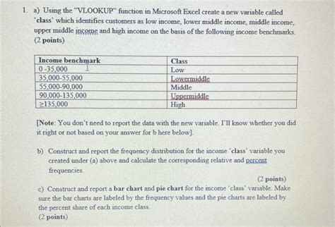 Solved 1 A Using The Vlookup Function In Microsoft Excel