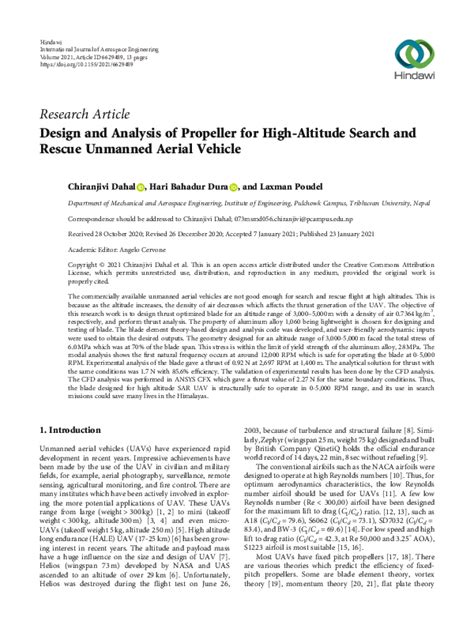 Pdf Design And Analysis Of Propeller For High Altitude Search And Rescue Unmanned Aerial Vehicle