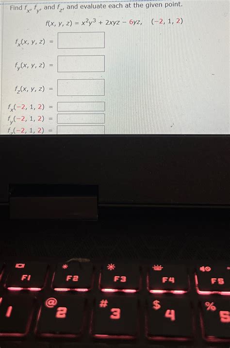 solved find fx fy ﻿and fz ﻿and evaluate each at the given
