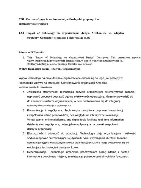 1 2 4 Wpływ Technologii Na Projektowanie Organizacji Pdf