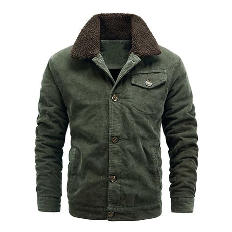 Guisaled Corduroy Jacket For Mens Sherpa Lined Solid Trucker Coat