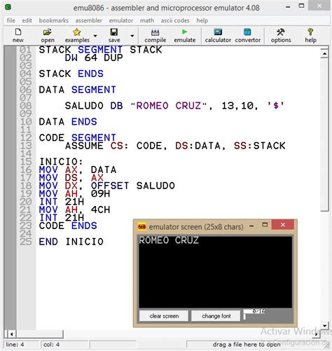 romeo cruz i s c ejercicio emu 8086 turbo assembler