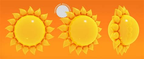 투명 배경으로 3d 렌더링 노란색 풍선 태양 프리미엄 Psd 파일