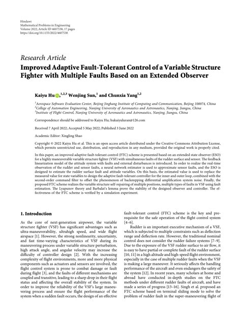 Pdf Improved Adaptive Fault Tolerant Control Of A Variable Structure