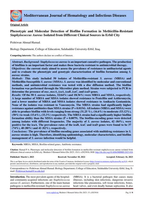 Pdf Phenotypic And Molecular Detection Of Biofilm Formation In Methicillin Resistant