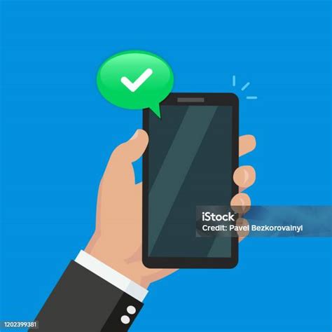 스마트 폰에서 성공적인 작동의 개념 메시지 결제 문서 의 송신 또는 수신 체크 표시가 있는 버블 메시지입니다 현대 플랫 스타일의 벡터 일러스트레이션입니다 녹색에 대한 스톡