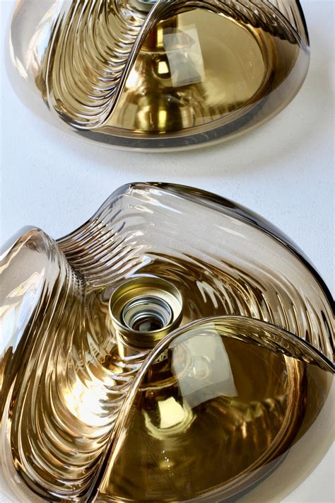 Peill And Putzler Large Pair Of 1970s Smoked Glass Biomorphic Wall