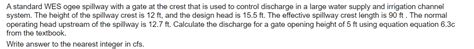 Solved A Standard Wes Ogee Spillway With A Gate At The Crest