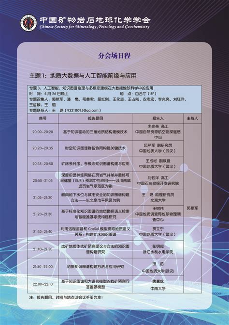 会议通知 第九届中国人工智能与大数据地球科学学术研讨会暨第四届空间地球大数据高峰论坛通知（第三号） 中国矿物岩石地球化学学会