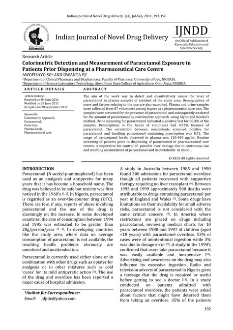 Colorimetric Detection And Measurement Of Paracetamol Exposure