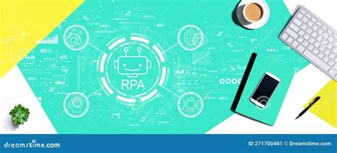 robotic process automation theme with computer keyboard and office