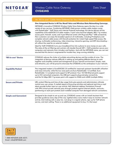 Wireless Cable Voice Gateway Data Sheet Cvg834g Netgear