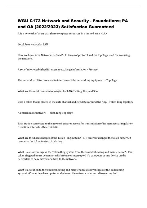 Wgu C172 Network And Security Foundations Pa And Oa 2022 2023 Satisfaction Guaranteed Wgu