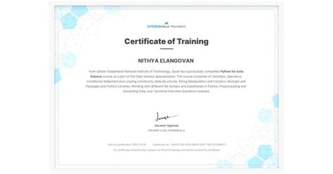 Nithya Elangovan On Linkedin Internshalatrainings Python Datascience