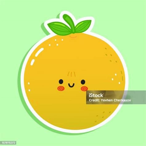 스티커 자몽 캐릭터 벡터 손으로 그린 만화 Kawaii 캐릭터 그림 아이콘입니다 녹색 배경에 격리되어 있습니다 자몽 캐릭터 개념