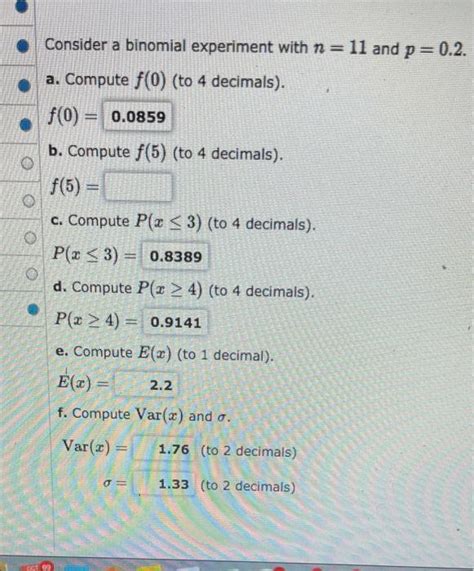 solved consider a binomial experiment with n 11 and p 0 2