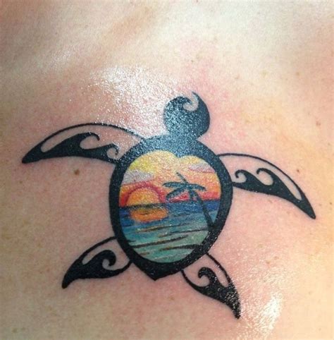 80 Simple And Small Sea Turtle Tattoos Design With Meanings Sunset