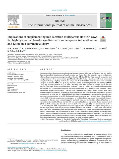 Pdf Implications Of Supplementing Mid Lactation Multiparous Holstein Cows Fed High By Product