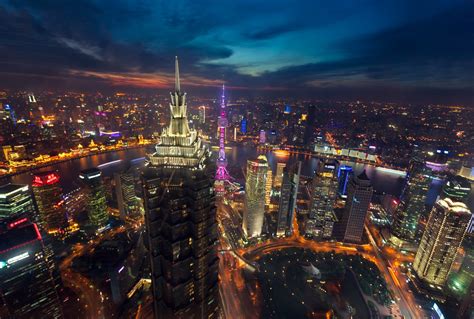 Stunning Shanghai Skyline Aerial 4k Ultra Hd Night View 5649x3809
