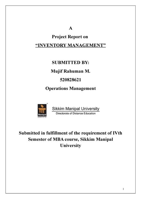 A Project Report On Inventory Management A Project Report On