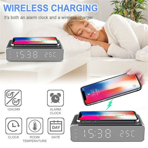 electric led alarm clock with phone wireless charg grandado
