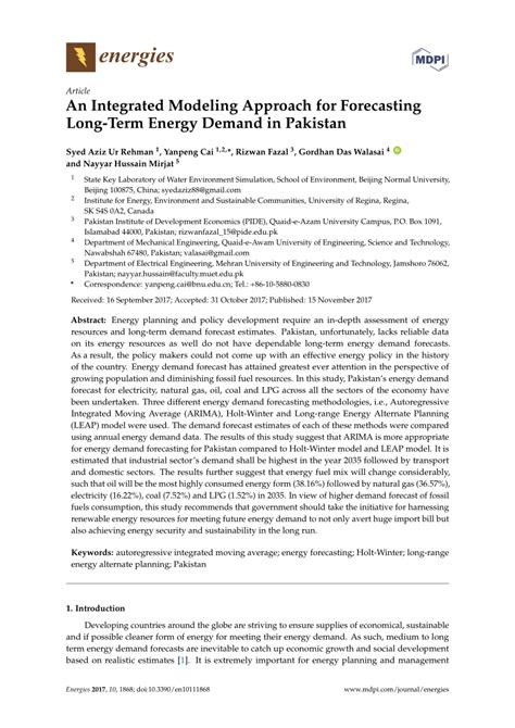 Pdf An Integrated Modeling Approach For Forecasting Long Term Energy