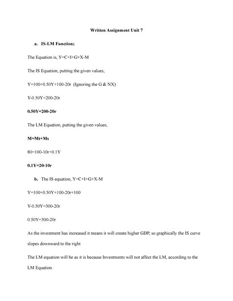 Written Assignment Unit 7 Bus 2203 Written Assignment Unit 7 A Is Lm Function The Equation