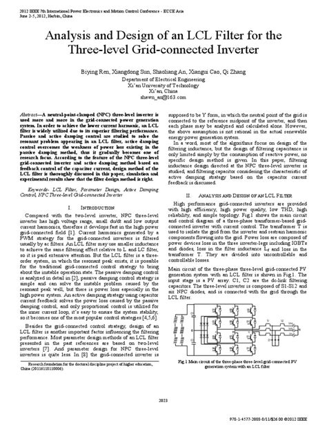 Analysis And Design Of An Lcl Filter For The Pdf Power Inverter Capacitor