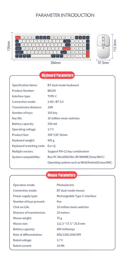 Bk100 Wireless Keyboard And Mouse Set Bluetooth 2 4ghz Type C Recharge