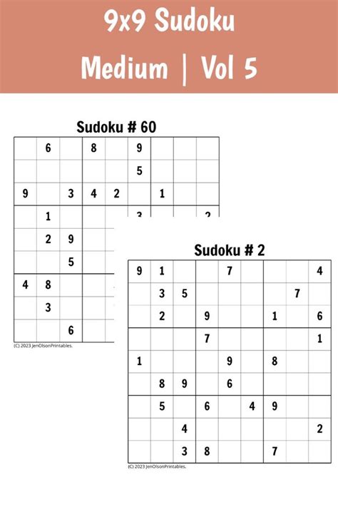 100 Medium Sudoku Puzzles Vol 5 Etsy En 2024