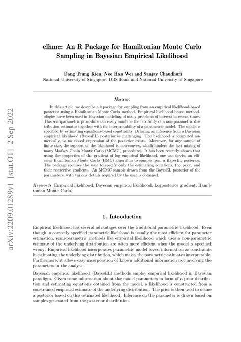 Pdf Elhmc An R Package For Hamiltonian Monte Carlo Sampling In Bayesian Empirical Likelihood