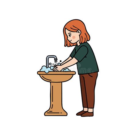 Girl Washing Hands At Sink With Water And Soap Hygiene And Cleanliness