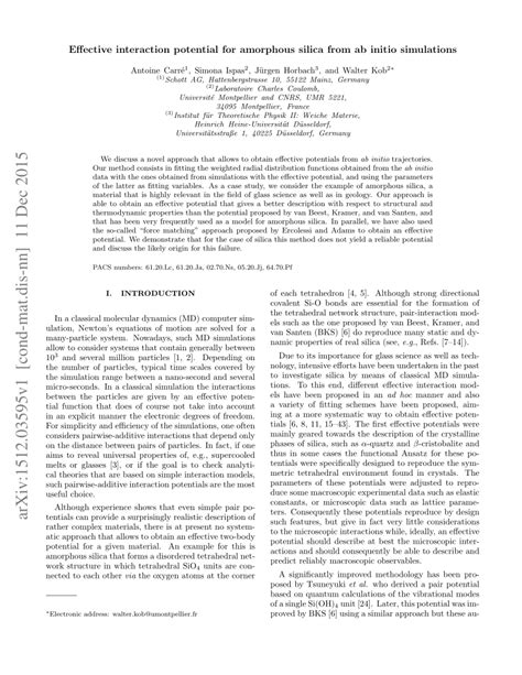 Pdf Effective Interaction Potential For Amorphous Silica From Ab